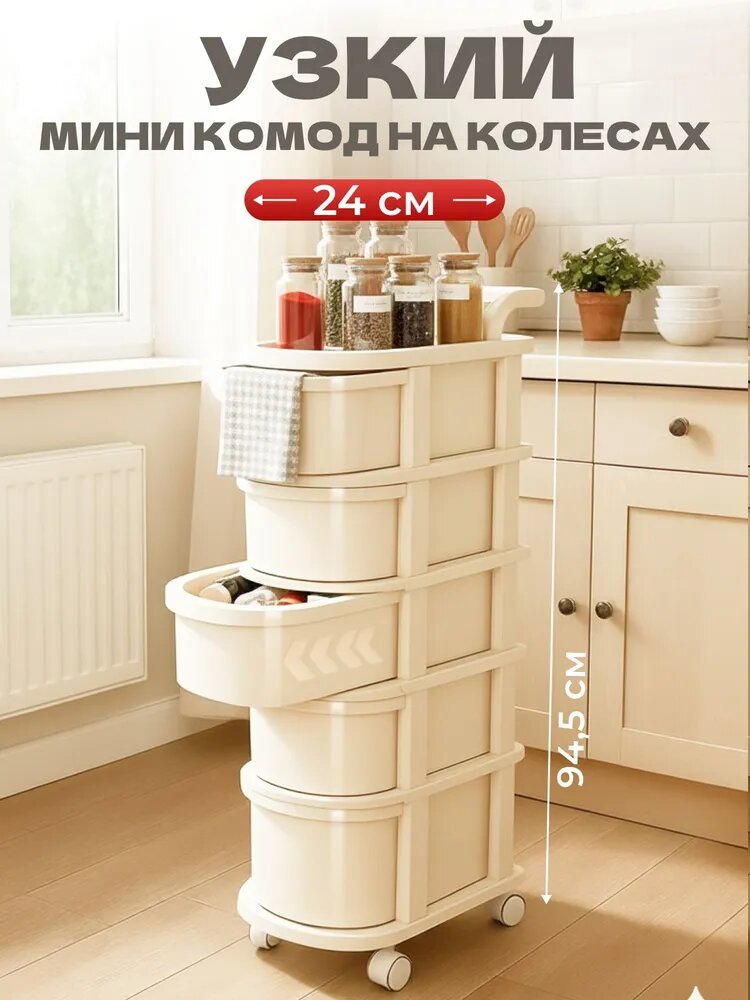 Пластиковый комод с ящиками на колесиках в детскую, для игрушек 36 х 24 х 94,5 см ,5 ящиков