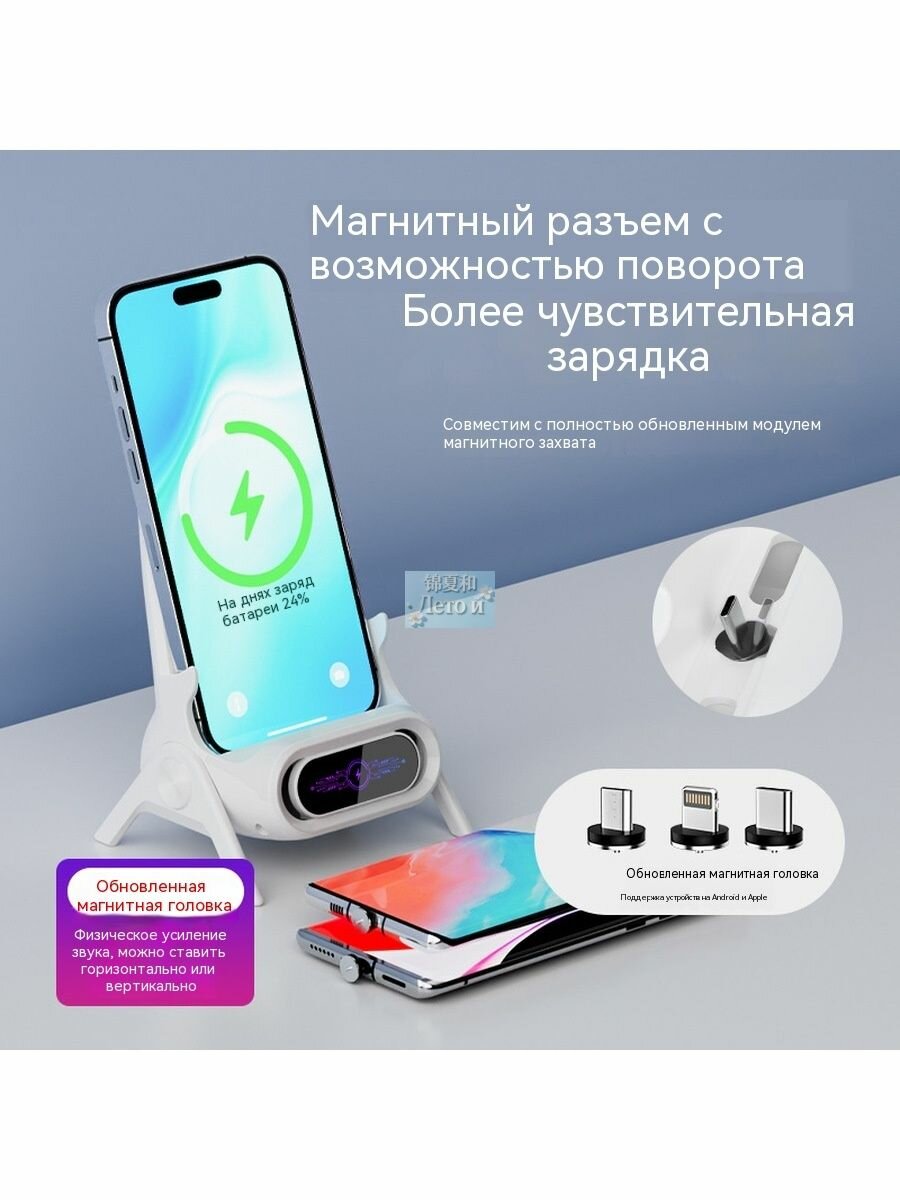 Магнитная беспроводная быстрая зарядка 3 в 1, поворотная настольная подставка, автоматическая индукция, для горизонтального и вертикального размещения, универсальная для iPhone и Android