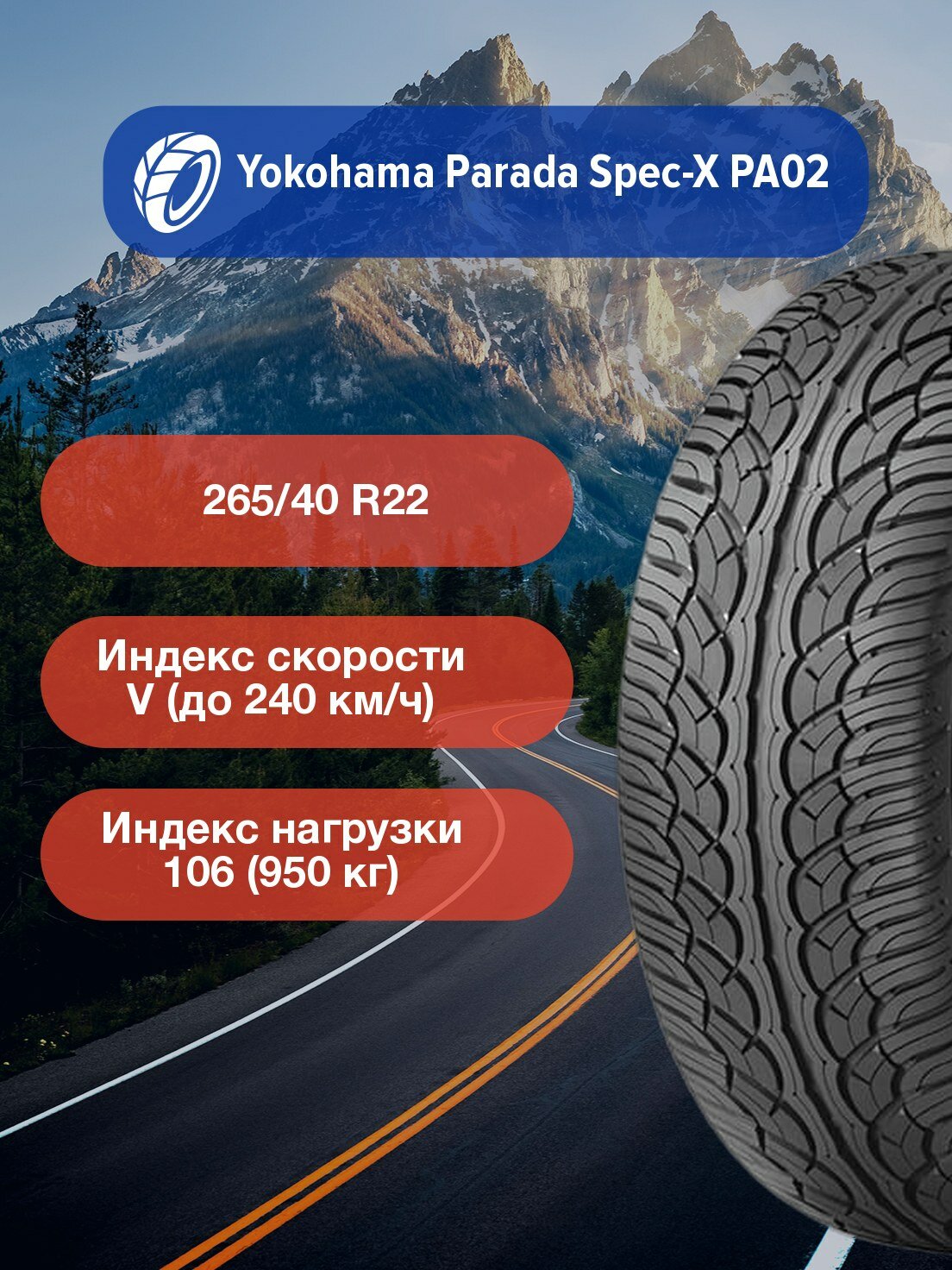 Легковые Летние Шины Yokohama Parada Spec-X PA02 265/40 R22 106V-F0385 для легковых автомобилей и кроссоверов