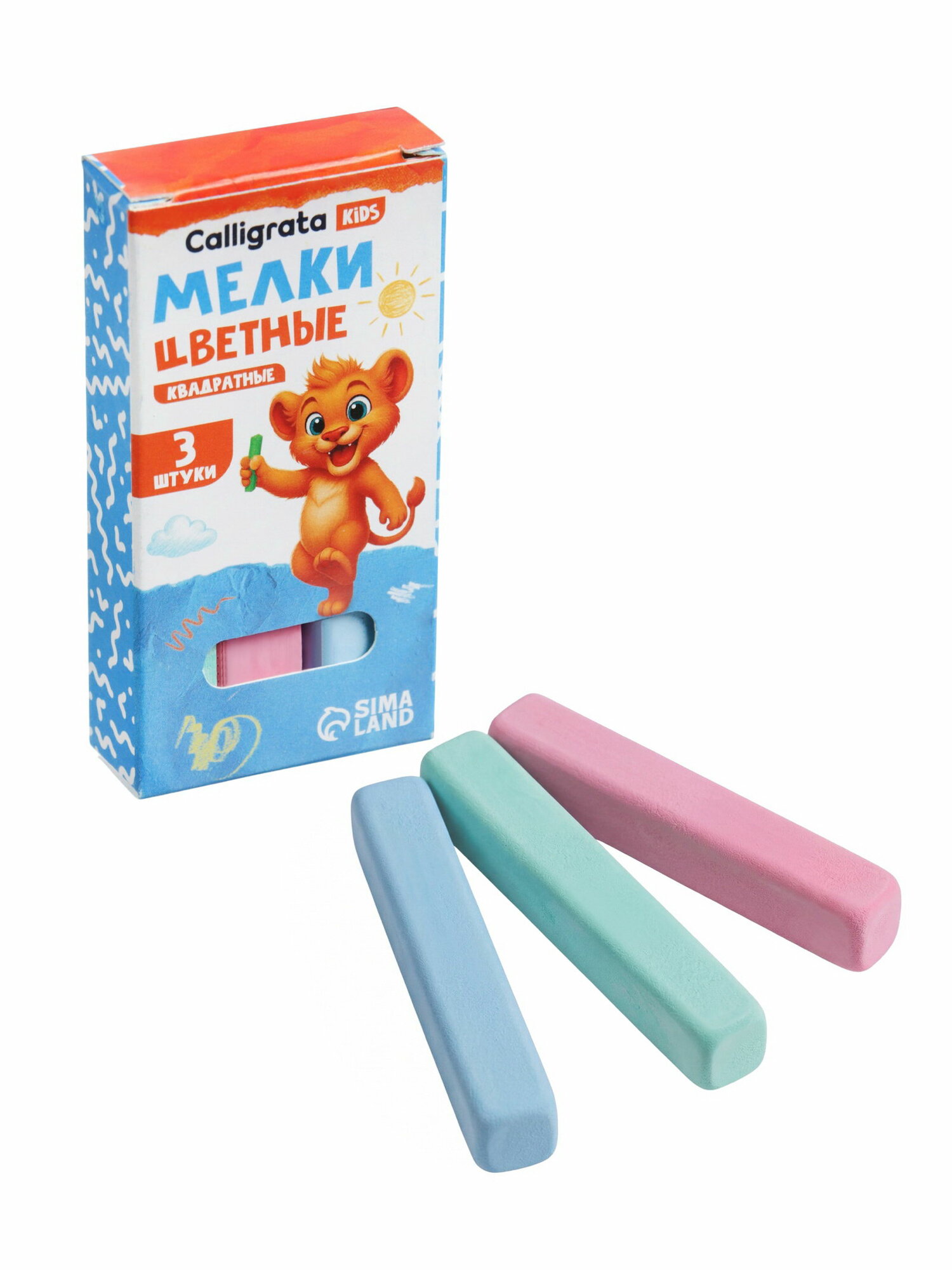 Мелки цветные в наборе 3 штуки, квадратные, форма мела: квадратный, 13 шт.