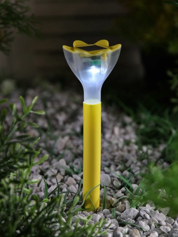 Светильник садовый Luazon Lighting Цветок жёлтый, уличный, на солнечной батарее, 6х29х6 см, 1 LED, свечение белое