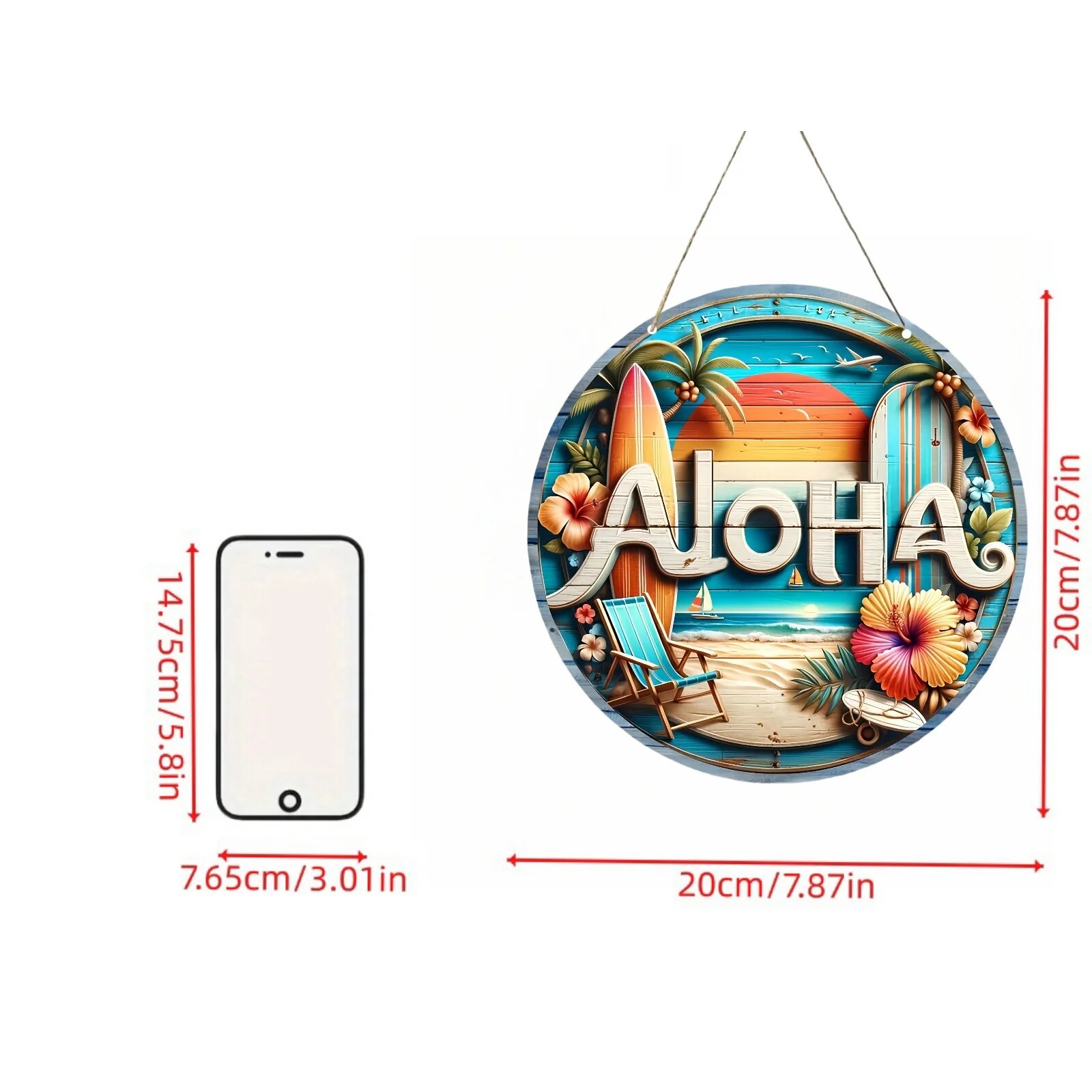Деревянный кулон "Aloha", 20 см, пляжный декор — фото 1