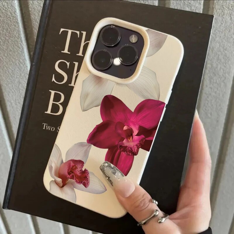 Элегантный чехол для телефона с дизайном красной орхидеи для iPhone iPhone 16 Pro, White-YYDSW770