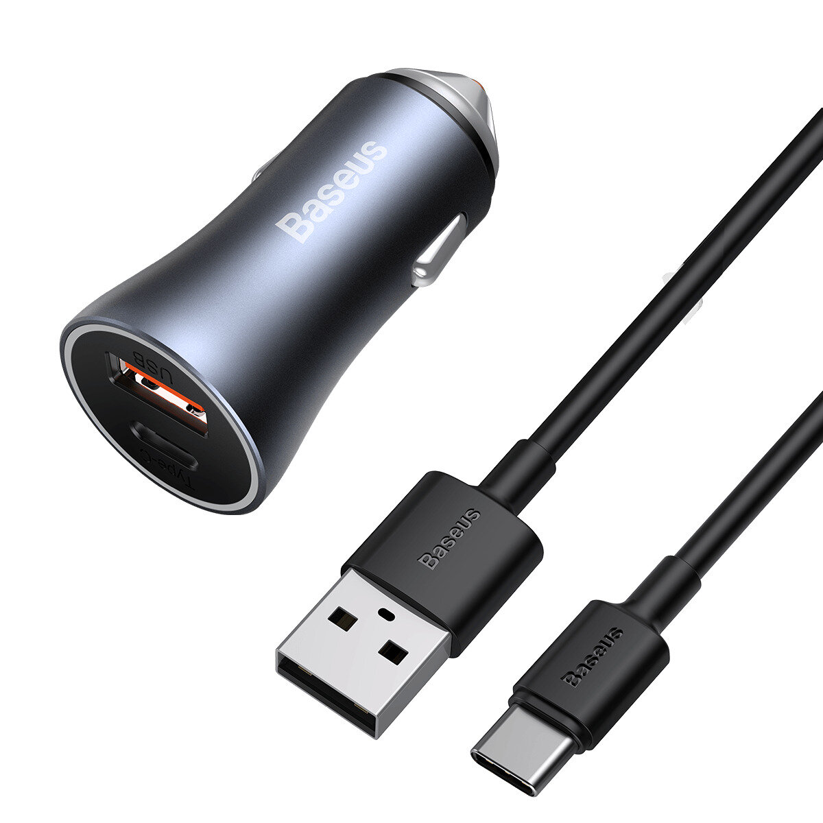 Автомобильное зарядное устройство Baseus Golden Contactor Pro Dual Quick Charger Car Charger U+C 40W (With Baseus Simple wiring USB For Type-C 5A 1.0m) Dark Gray (TZCCJD-0G)