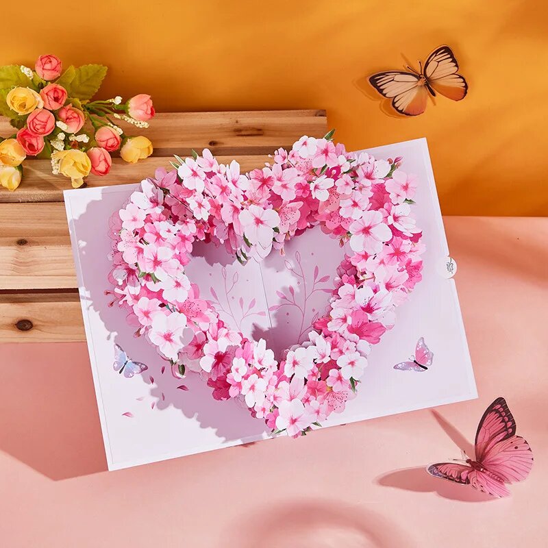 Открытка 3D сердце цветы, Цвет: A