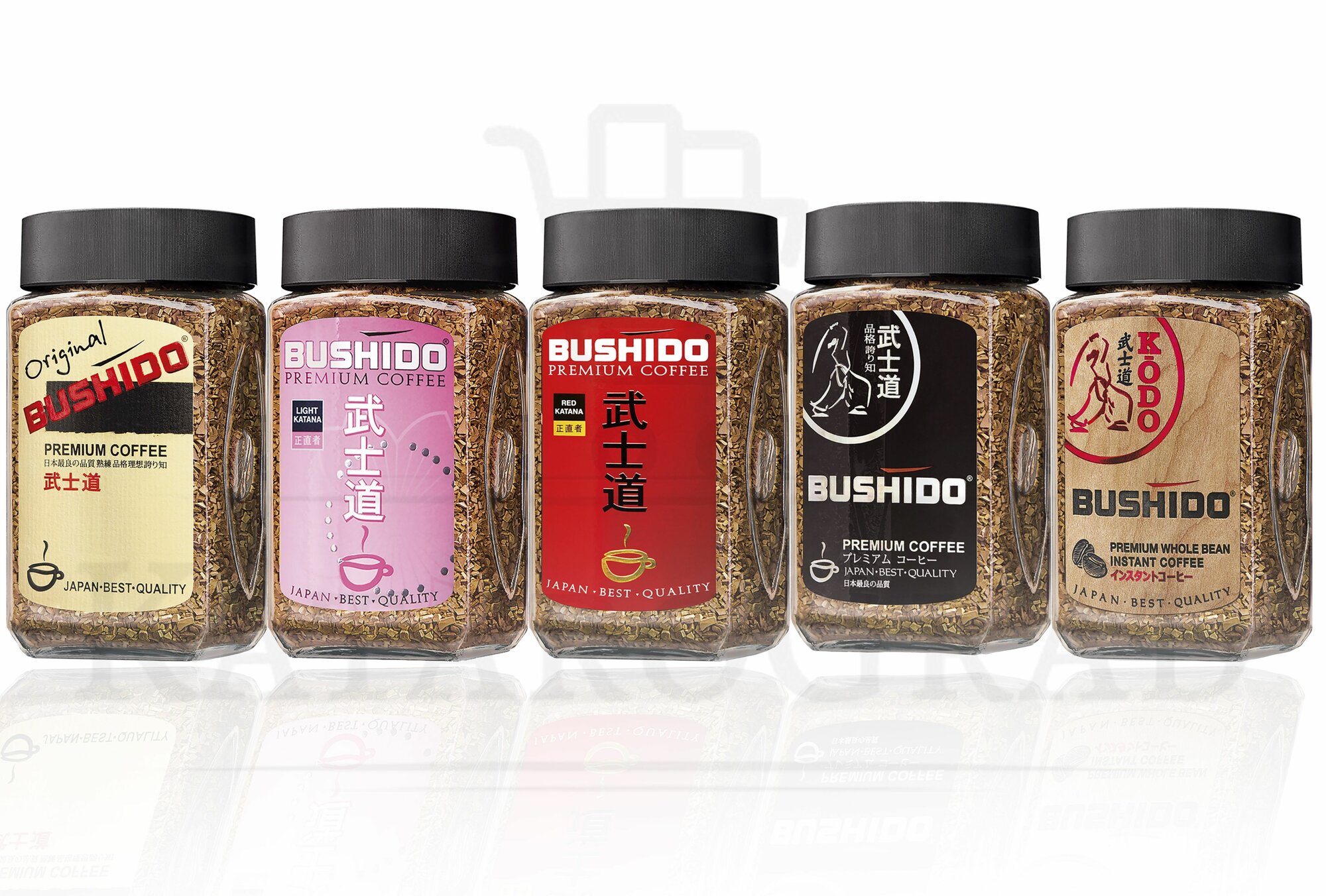 Кофе растворимый Bushido в наборе (Original, Light, Red, Black, Kodo), 5шт Швейцария