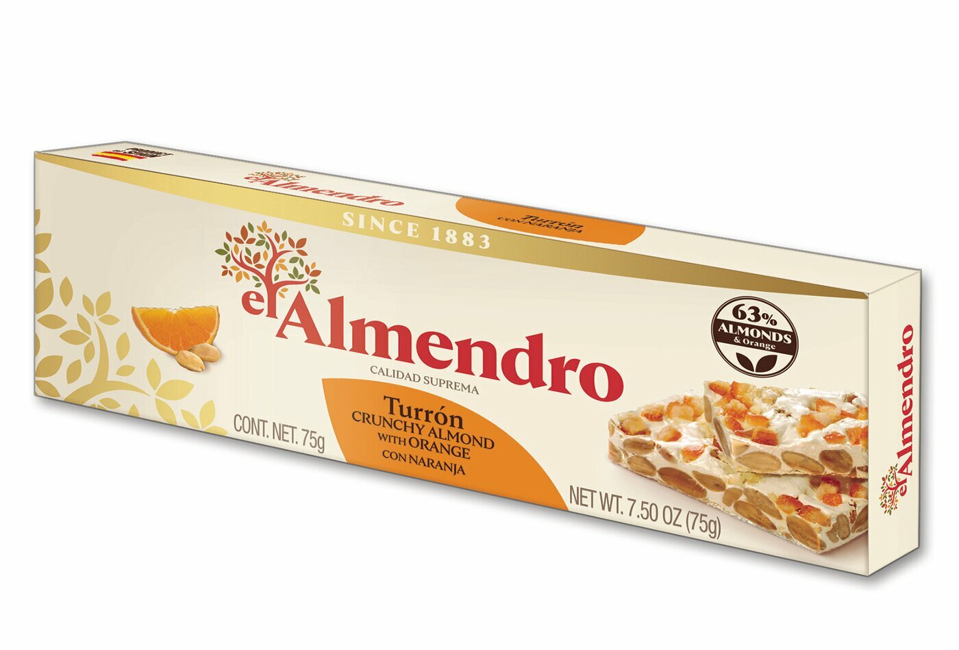 Нуга. Хрустящий миндальный туррон с апельсином El Almendro 75гр