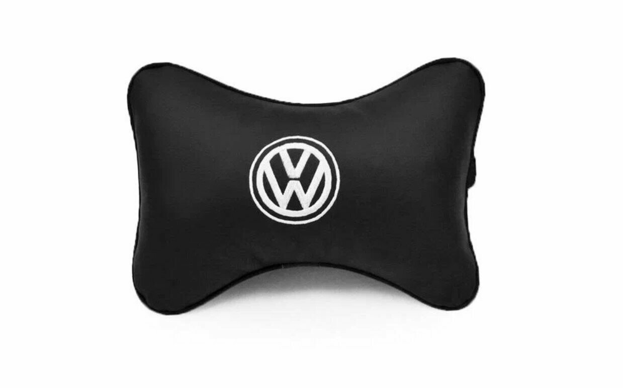 Подушка на подголовник из экокожи VOLKSWAGEN, черная, с логотипом