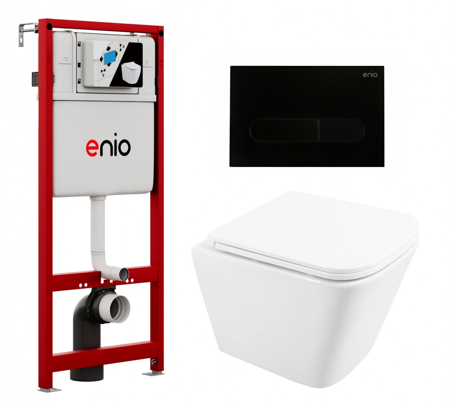 Комплект 3 в 1 инсталляция Enio Profi EN7050050 + Унитаз подвесной BelBagno Due BB3103CHR/SC + кнопка черная матовая Stondato