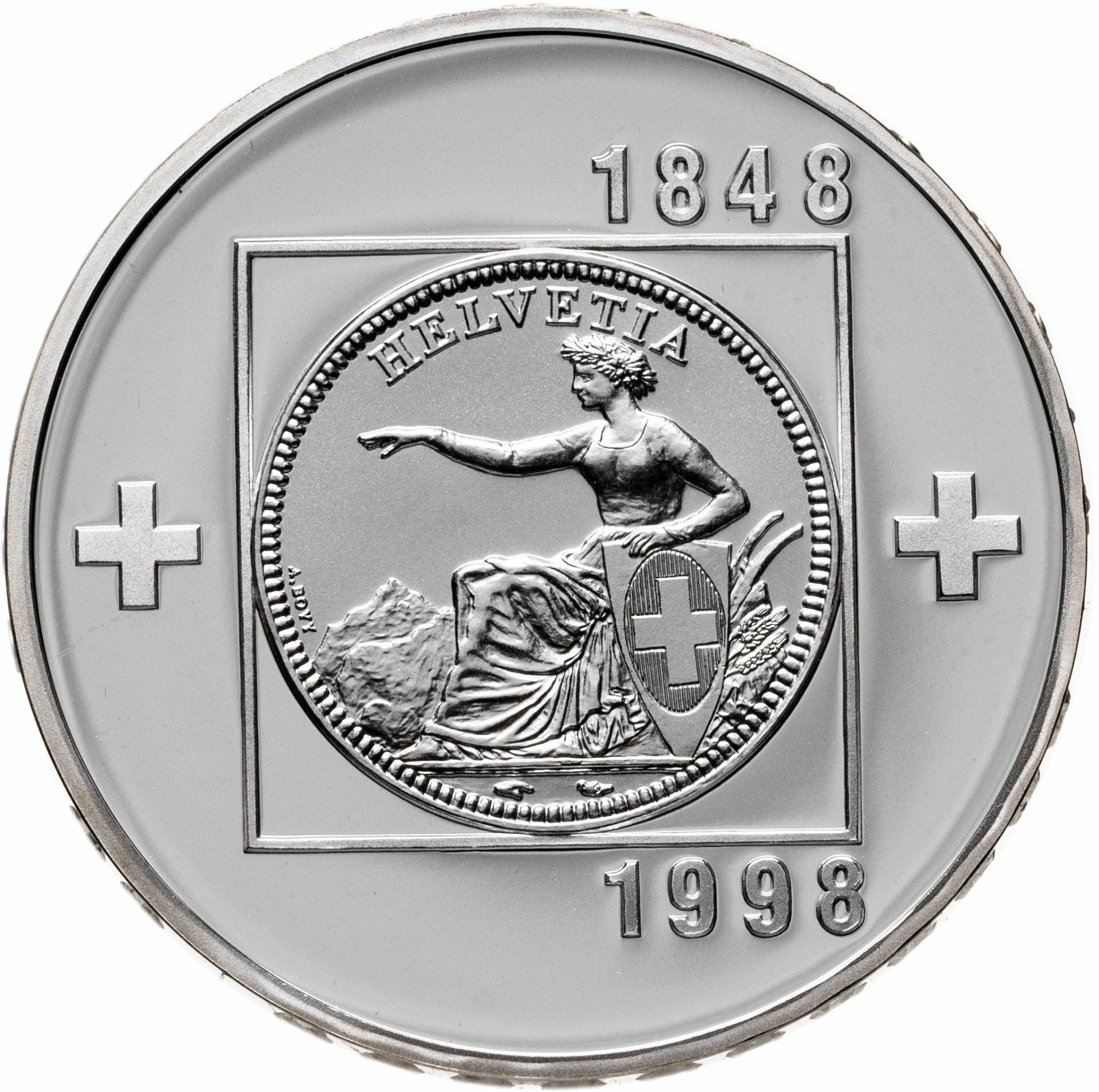 Швейцария 20 франков 1998 "150 лет Швейцарской конституции" в капсуле, Серебро 835, в сохранности Proof