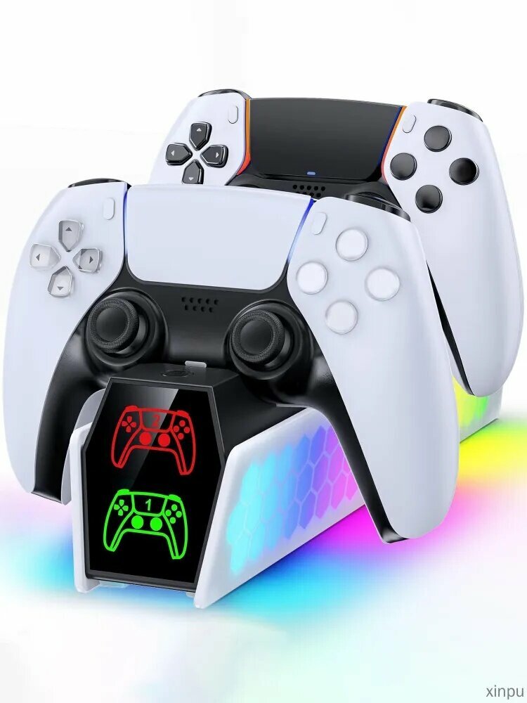 Зарядная станция PS5 для DualSense и Edge , Быстрая зарядка , RGB + LED-индикаторы , Стиль и технологии