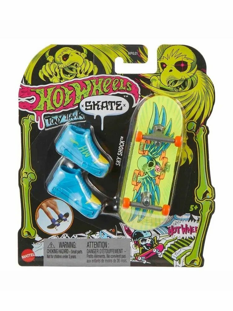 Hot Wheels HPG21 Skate Набор пальчикового скейтборда и обуви в неоновом стиле