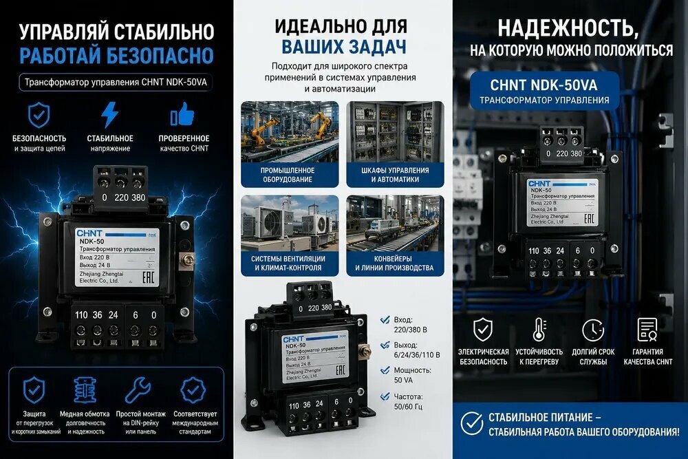 Контрольный трансформатор NDK-50VA, 50 ВА, 380/220В 110/36/24/6В