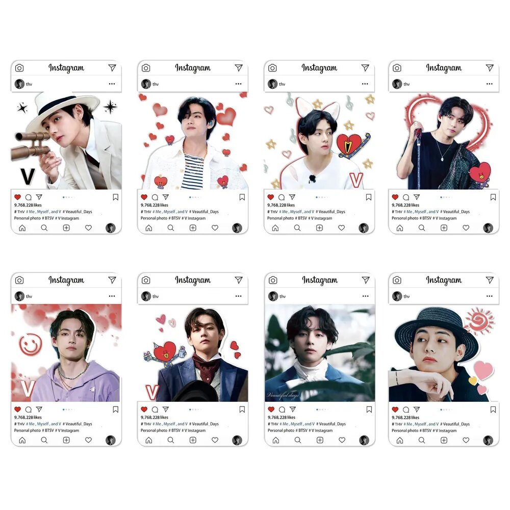 Карта Kpop BTS V, прозрачная фотокарта V, набор из 8 карт