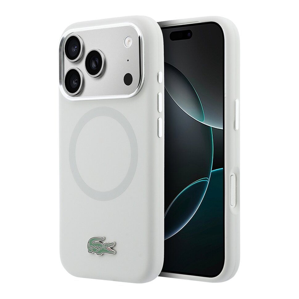 Lacoste силиконовый чехол с MagSafe для iPhone 17 Pro Max, Liquid silicone Lacquer Metal logo & Camera, серый