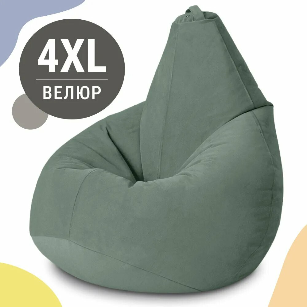 MyPuff Кресло-мешок Груша, Велюр натуральный, Размер XXXXL, зеленый