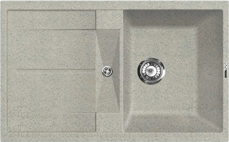 Мойка кухонная Lava L6. SCA кварцевая, 78x50, прямоугольная, серая, матовая, мойка для кухни, с крылом, с сифоном, со сливом-переливом