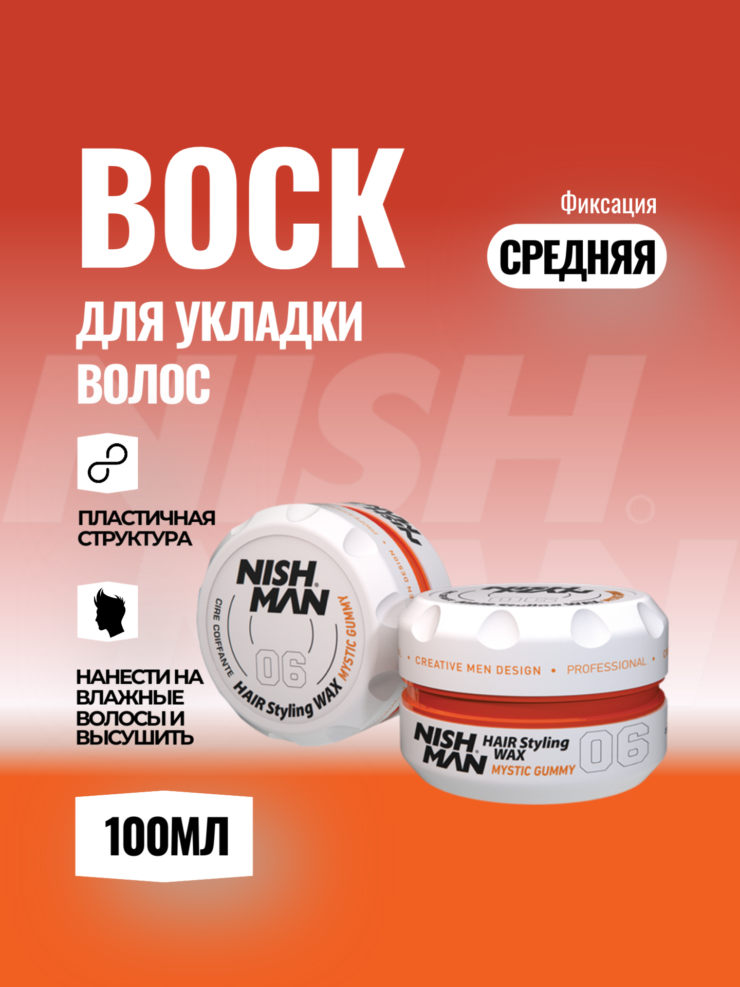 Воск для волос Nishman Styling Wax 06, на водной основе, фиксирующая.