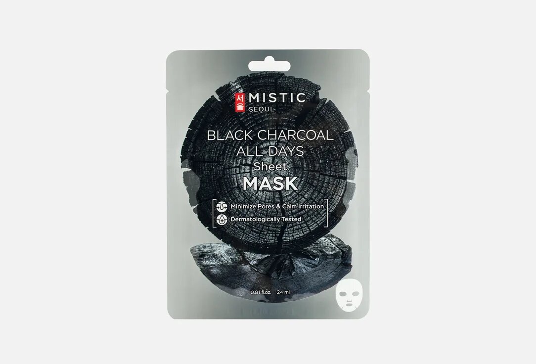 MISTIC BLACK CHARCOAL 7 DAYS Sheet mask Тканевая маска для лица с древесным углём 1шт