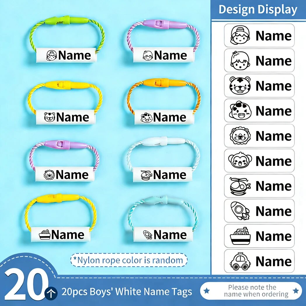 Именные бирки водонепроницаемые PVC Boys 20PCS white