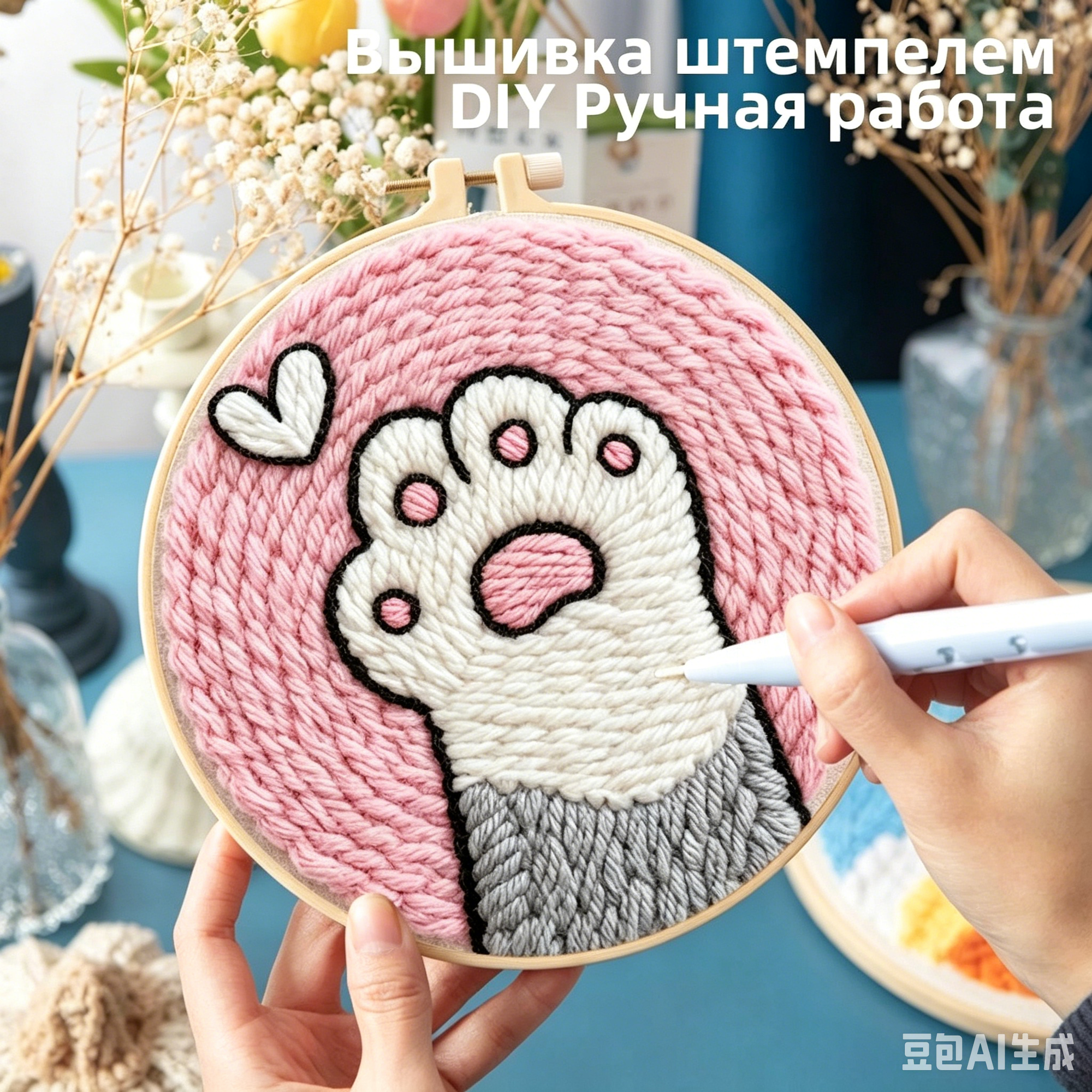 Вышивка-панч с пряжей, набор для творчества, для детей и начинающих