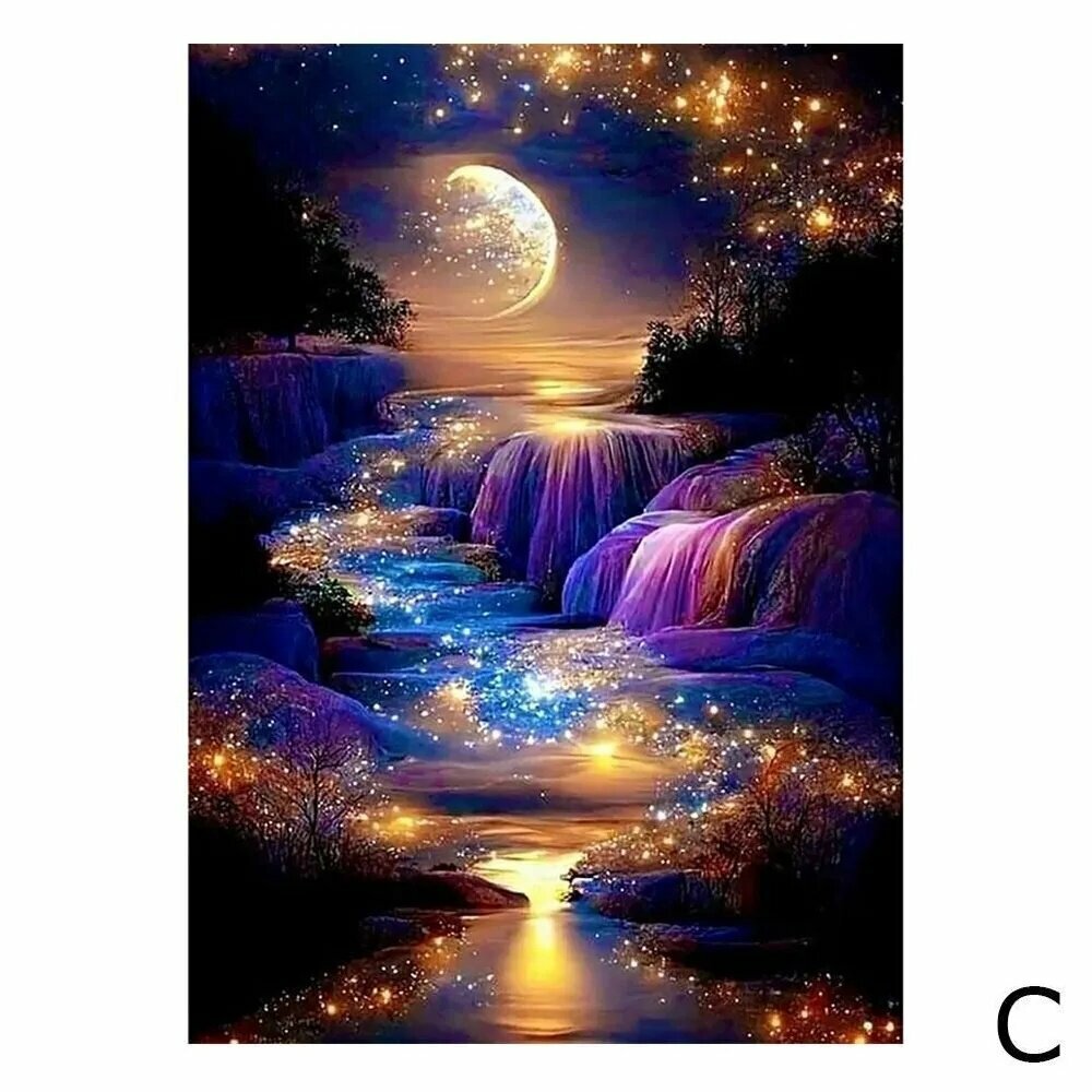 Алмазная мозаика "Лунный водопад" 5D 30x40 см, светящиеся стразы, без подрамника