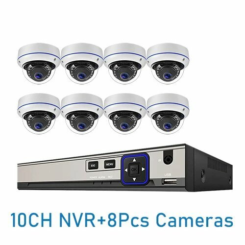 Система безопасности с камерой и NVR Gadinan 8MP 4K PoE для улицы, водонепроницаемая, с интеллектуальной инфракрасной ночной видимостью, объектив 3.6 мм, детекцией движения и аудио