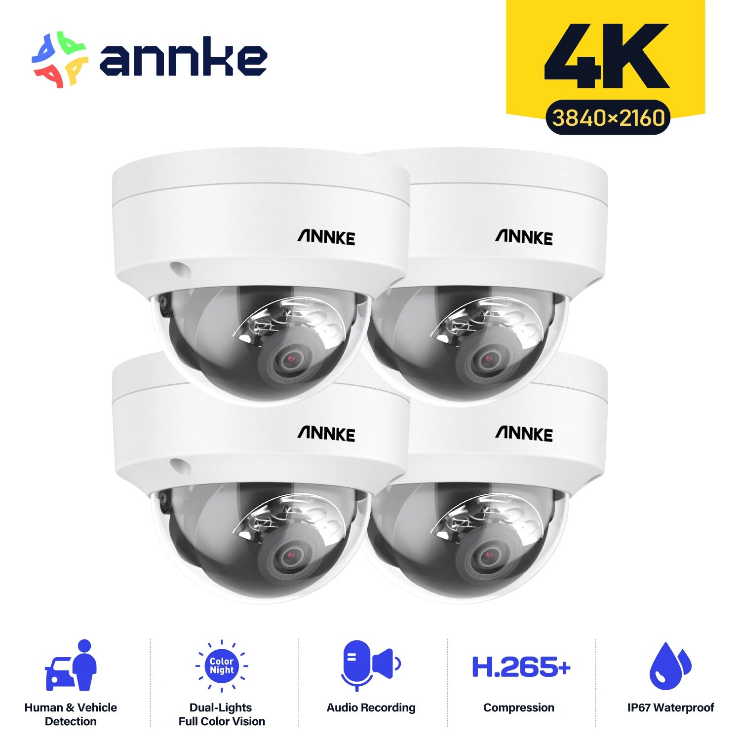 ANNKE C800 4 пиece Ultra HD 8MP POE Камера 4K Наружная IP67 Влагоустойчивая Система Безопасности Аудио в EXIR Ночное Визирование Email-Алерт CCTV Камера