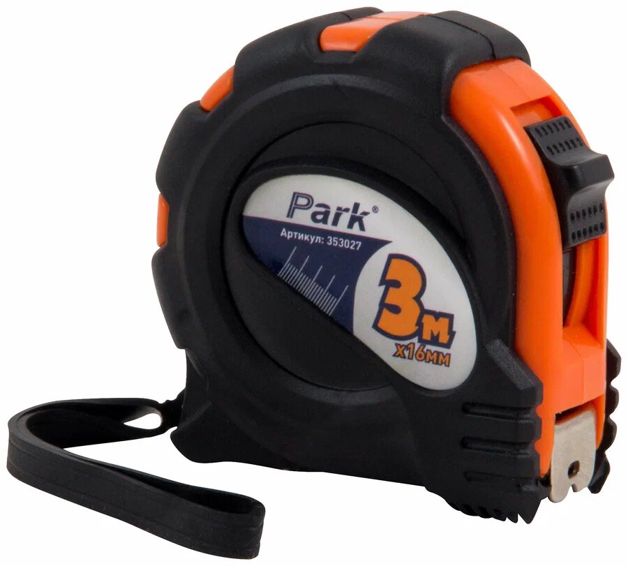 Рулетка Park TM27-3016 3m x 16mm, с фиксатором, прорезиненный корпус