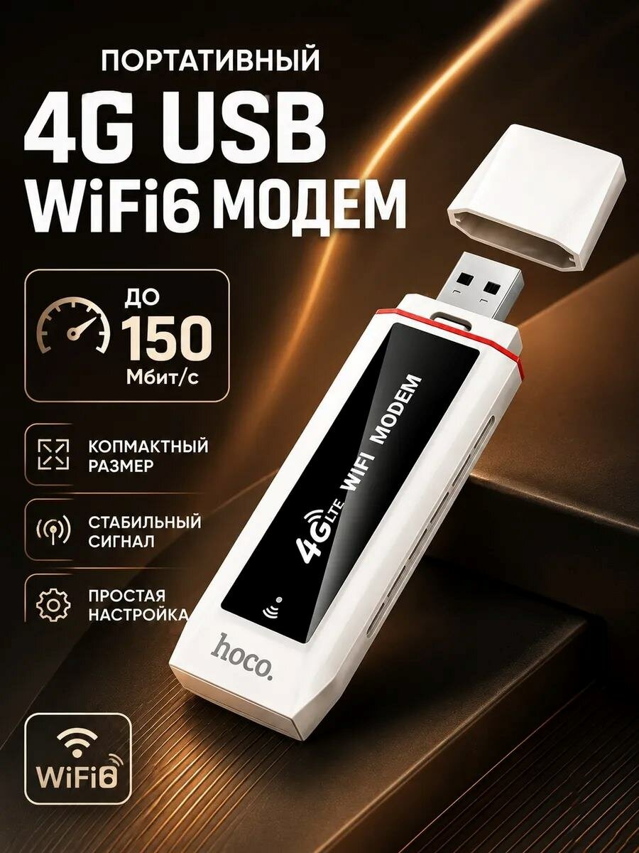 Портативный роутер Wi-Fi / модем HOCO HI43 Mobile portable, USB-A, 150Mbps, micro SIM (Белый)