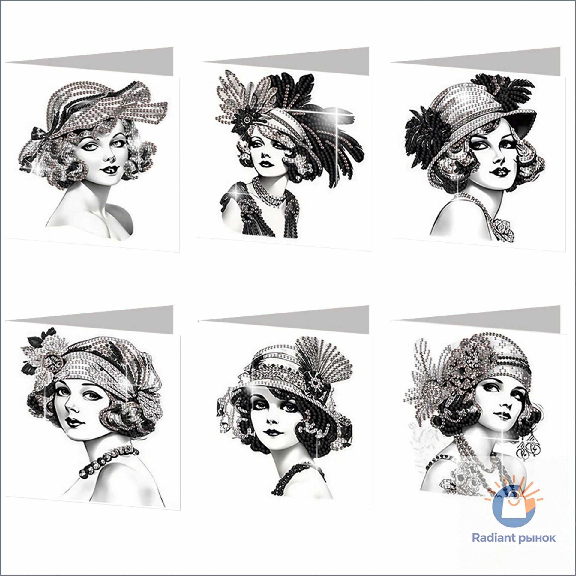 DIY-карточки с кристаллами Vintage Lady , 6 шт. + конверты