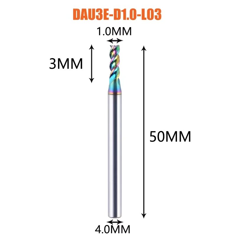 Концевая фреза 3-зубая DAU3E-D1.0-L03, 50 мм