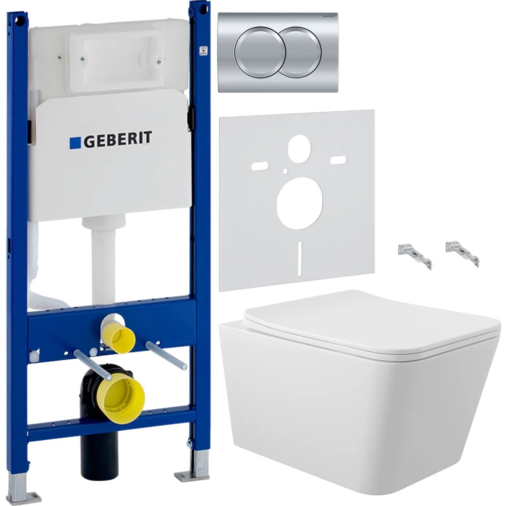 Комплект 3 в 1 Унитаз подвесной Aqueduto Macio MAC0120 / Инсталляция с кнопкой Geberit Duofix Delta 458.149.21.1 цвет хром / Звукоизоляция 156.050.00.1