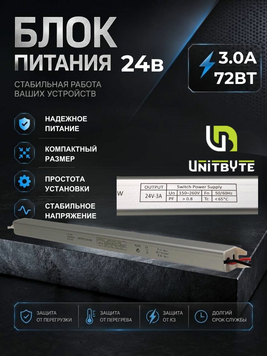 Блок питания SLB/24V/72W/3.0A/IP20/тонкий