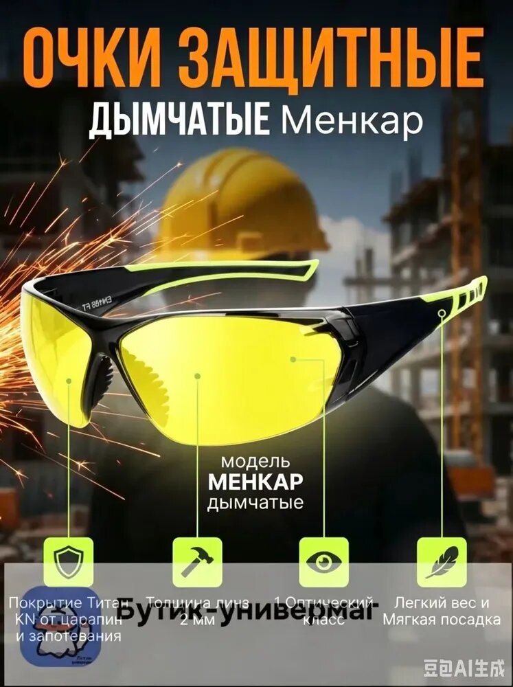 Очки защитные, цвет: Желтый, 1 шт.