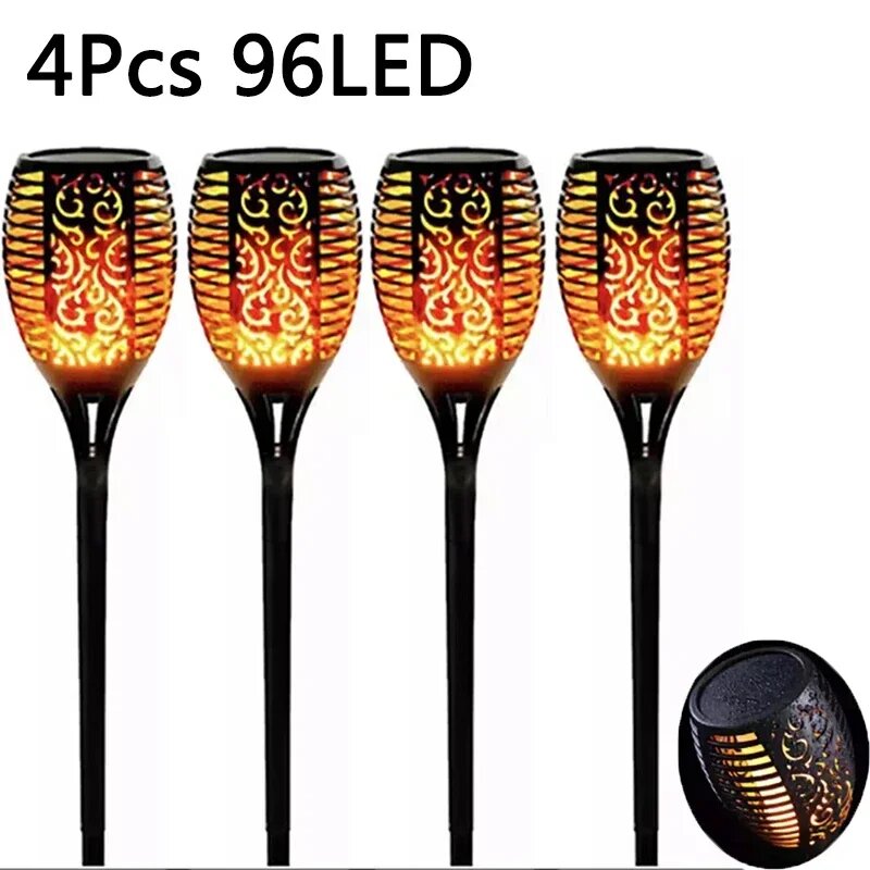 Солнечный светильник для сада с пламенем из 96 LED 96LED-4Pcs