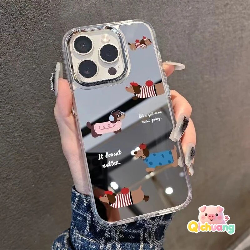 Милый чехол-зеркало с таксой для Realme GT8 C85 15 Pro Narzo 90X 5G Mirror L3785, Realme 15 Pro 5G