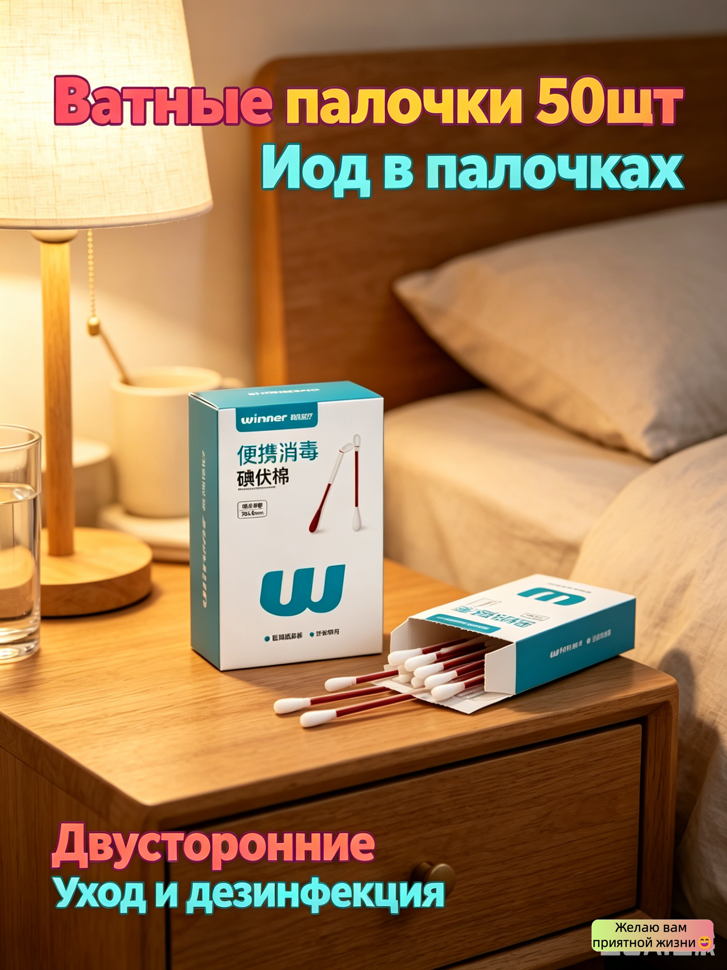 Ватные палочки "Йод в палочке", для детей, для очистки пор, 50 шт, в коробке