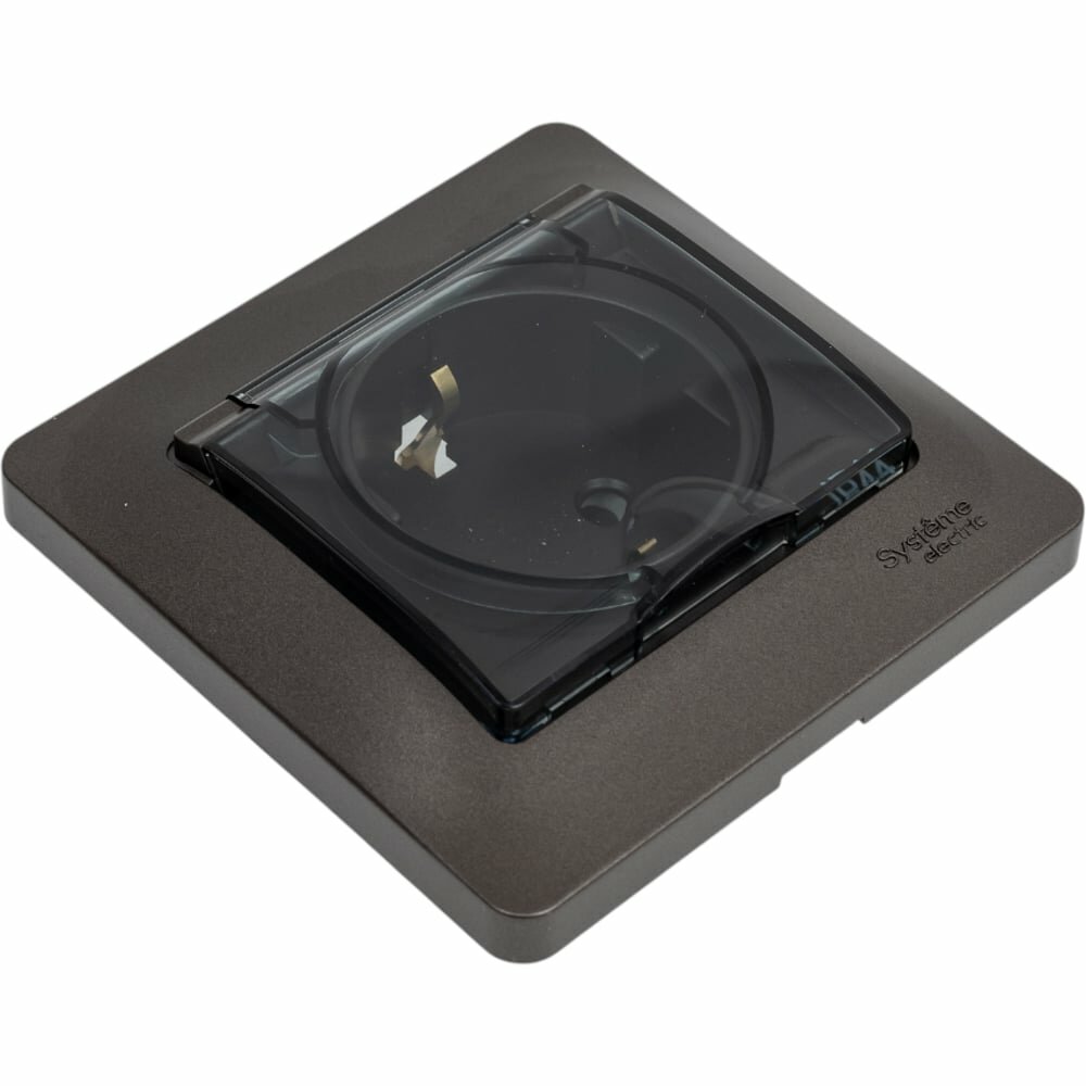 Розетка Systeme Electric Glossa Графит с/з со шторками с крышкой IP44 в сборе GSL001348 — фото 1