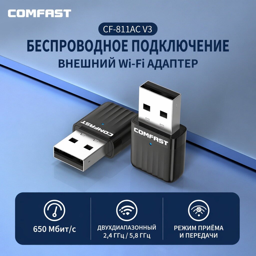 Wi-Fi адаптер COMFAST Drive Free Wireless Adapter 650Mbps (CF-811AC V3)