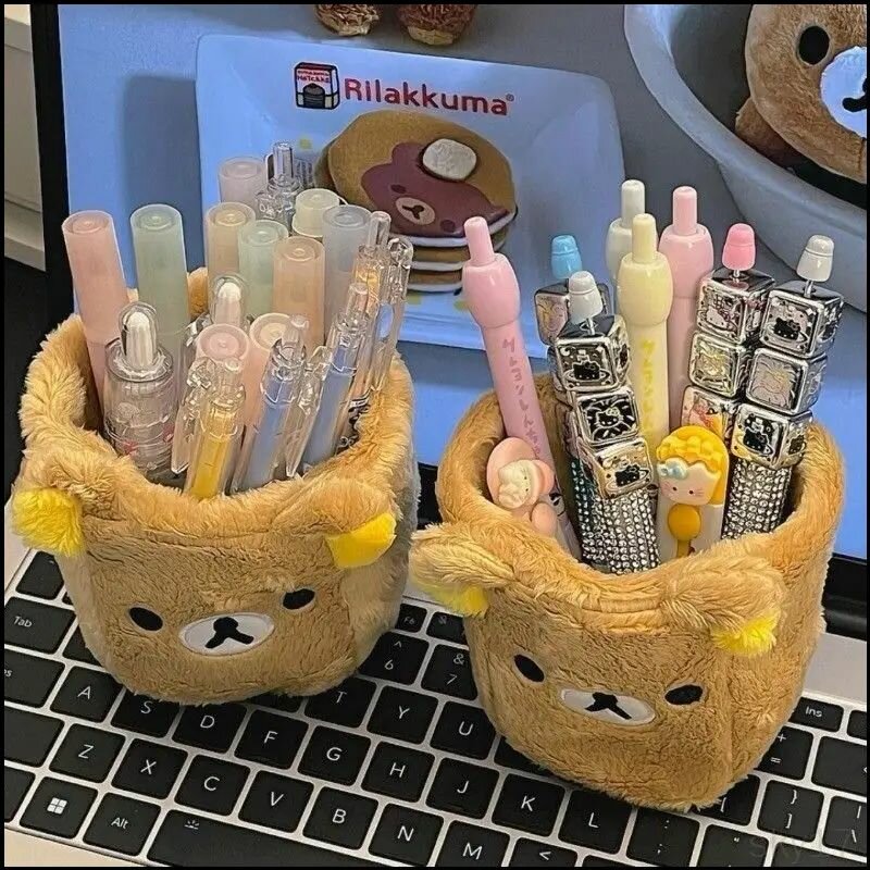 Милый плюшевый держатель для карандашей Rilakkuma, Настольные аксессуары, Офисный органайзер, Ящик для хранения канцелярских принадлежностей