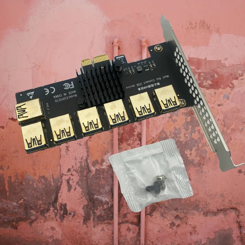 PCIe X1 Райзер 7 Портов Золотой h1111z