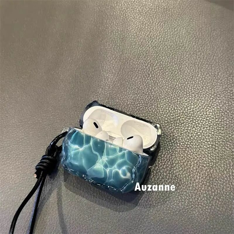 Чехол для AirPods 4, лаконичный полупрозрачный защитный корпус с узором водных волн, в комплекте карабин