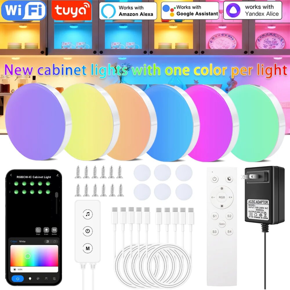 RGB Светильники под шкаф YSRSAI DC24V Wi-Fi 9pcs Full Kit, EU Plug