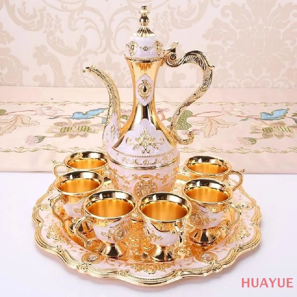 ABSON Набор из 6 рюмок и чайника из цинкового сплава, золотой, 250 мл — фото 1