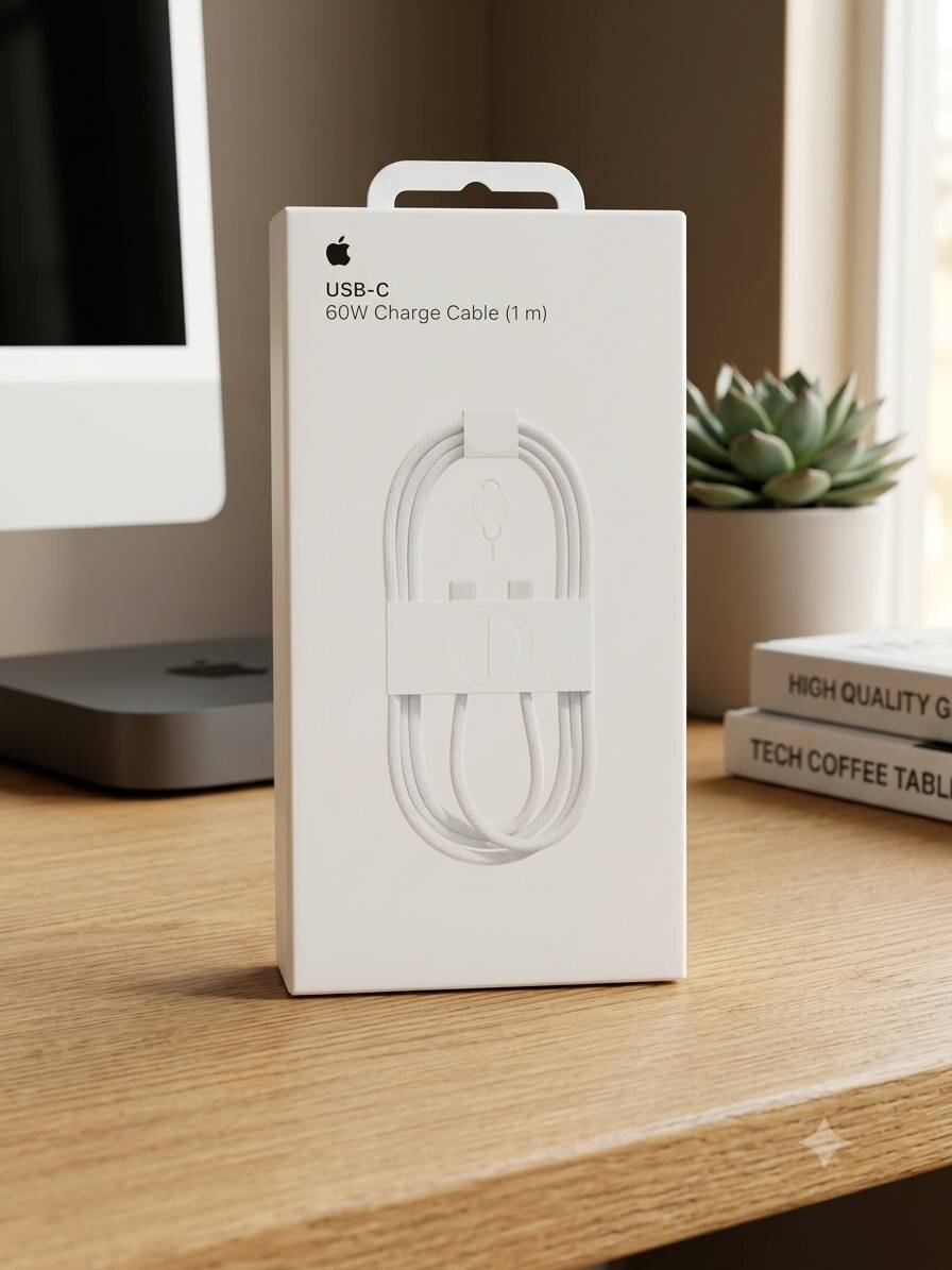 Кабель USB Type-C - USB Type-C 60W для быстрой зарядки телефона, ноутбука и планшета, провод ЮСБ С - ЮСБ С, 1 метр