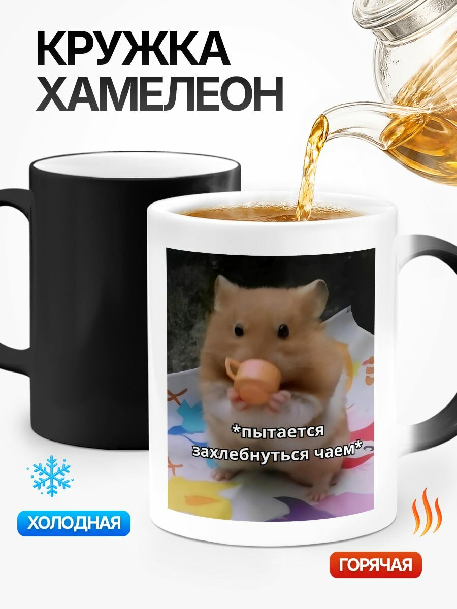 Кружка хамелеон с приколом котик мем в подарок