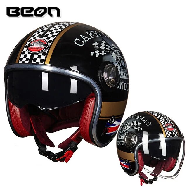 BEON B108A, черный ретро мотошлем 3/4