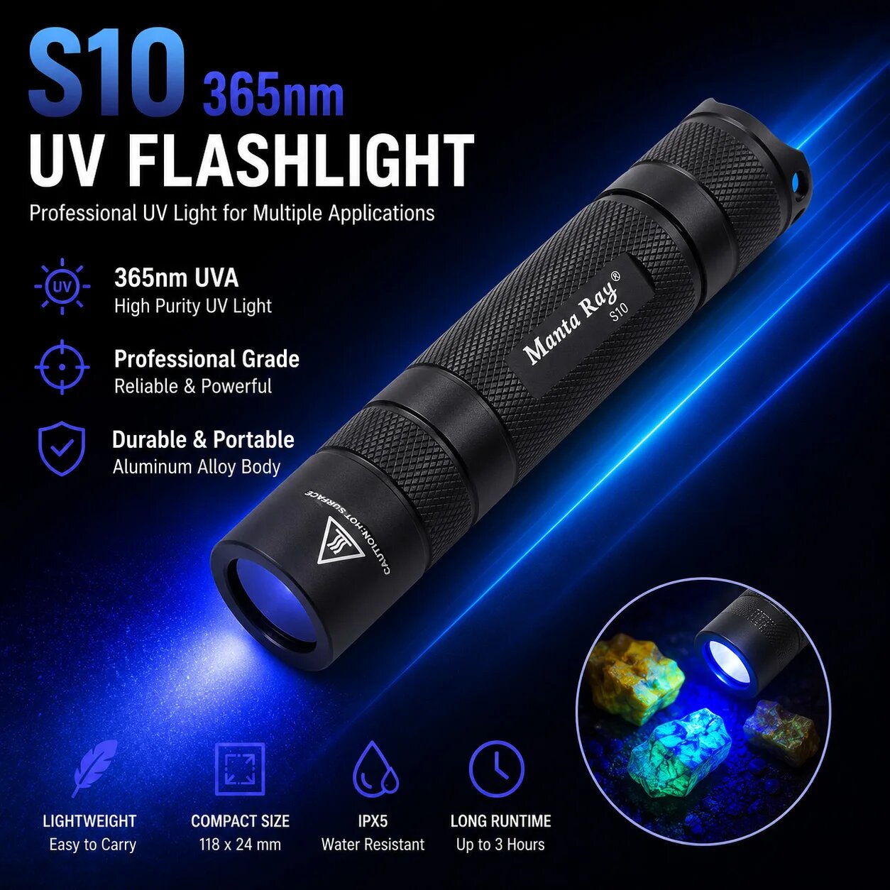 Портативный УФ-фонарь Polar Day Manta Ray S10 365нм серый, S10 5W(CUN66A1G), Серый