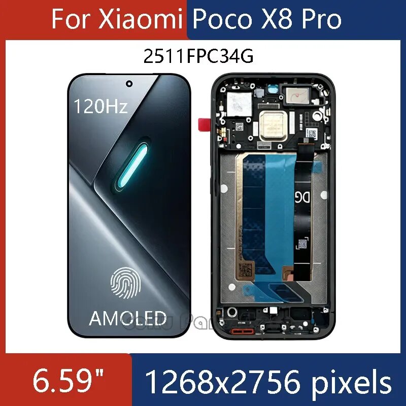 Запасной ЖК-дисплей для Xiaomi Poco X8 Pro 5G с сенсорным экраном и дигитайзером в Black no frame